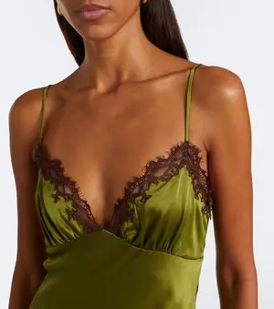 Staud Lara Lace-trimmed Silk-blend Satin Slip Dress - Green