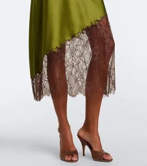 Staud Lara Lace-trimmed Silk-blend Satin Slip Dress - Green