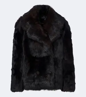 NILI LOTAN Cleophee Double-breasted Shearling Jacket - Brown