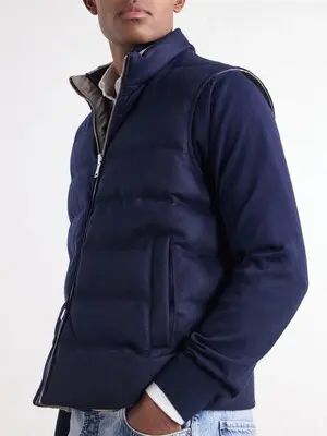Eleventy Reversible Padded Cashmere-blend And Wool-blend Gilet