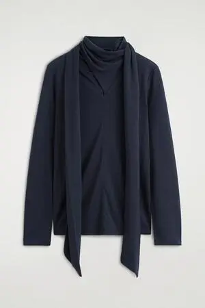 Cos Fluid Scarf-detail Top - Navy