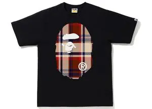 A BATHING APE Check Big Ape Head Tee Shirt - Black/red