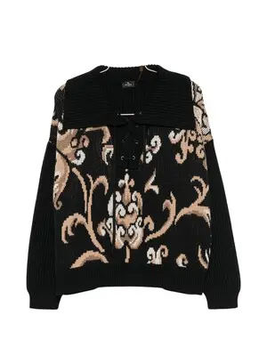 Etro Intarsia Knit Sweater With Lacing - Black