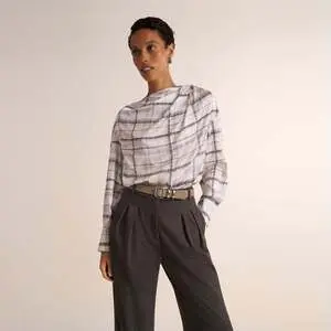 M.M.LAFLEUR Annmarie Drape Top Printed Silk Charmeuse Blend:: Chain Plaid - One-color