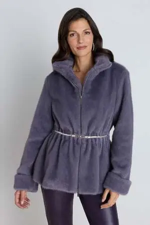 THE NOLI SHOP Antonia Belted Fur Jacket - Lavender