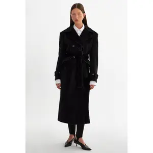 LAMARQUE Wilda | Faux Hair Trench Coat - Black