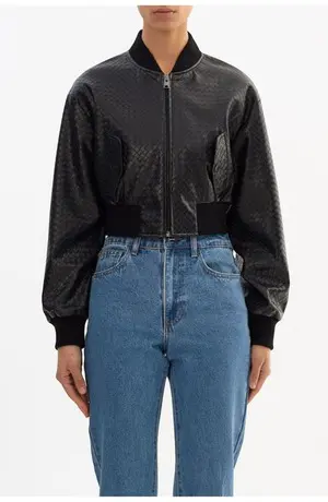 LAMARQUE Evelin W | Cropped Woven Bomber Jacket - Black