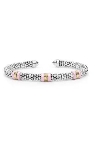 Lagos Signature Caviar Ceramic Station Bracelet - Two-tone