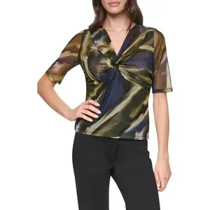 Dkny Twist Front Mesh Top - Brushed Riverside