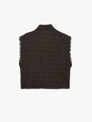 Koton Funnel Neck Tweed Vest With Button And Pocket
