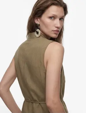 Koton Linen Blend V-neck Tailored Vest With Belt