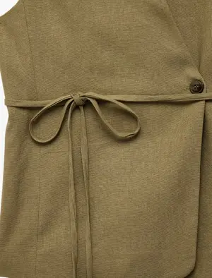 Koton Linen Blend V-neck Tailored Vest With Belt