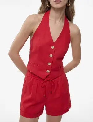 Koton Linen Blend Halter Neck Button Vest