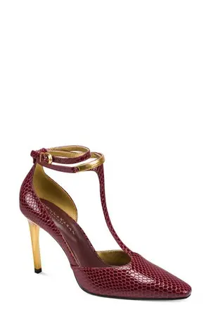 Donna Karan New York Samuel Snakeskin Embossed T-strap Pump Black Cherry