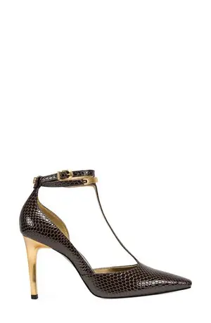Donna Karan New York Samuel Snakeskin Embossed T-strap Pump - Canyon