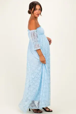 PINKBLUSH Lace Off Shoulder Maxi Dress