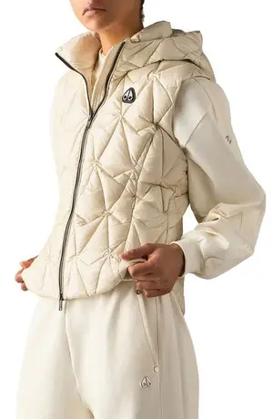 Moose Knuckles Lightweight Hooded Water Repellent Down Vest - Alabaster
