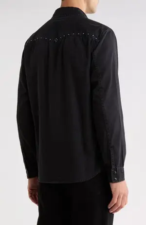 John Varvatos Marshall Studded Coated Cotton Denim Snap-up Western Shirt