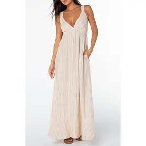 Roxy Wilder Coast Striped Cotton Maxi Dress - Doeskin