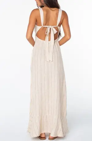 Roxy Wilder Coast Striped Cotton Maxi Dress - Doeskin