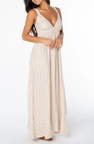 Roxy Wilder Coast Striped Cotton Maxi Dress - Doeskin