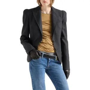 7 For All Mankind High Shoulder Wool Blazer - Wool Mink