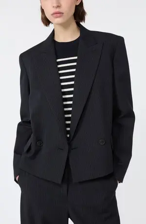 Max Mara Pinstripe Wool Blend Cropped Blazer