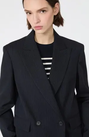 Max Mara Pinstripe Wool Blend Cropped Blazer