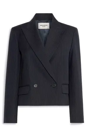 Max Mara Pinstripe Wool Blend Cropped Blazer