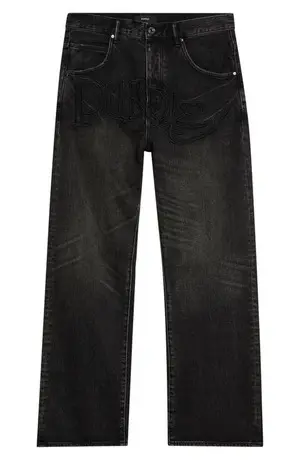 PURPLE BRAND Logo Embroidered Relaxed Jeans - Black