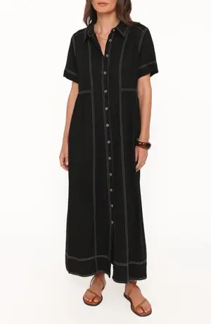 PETAL & PUP Wickson Contrast Stitch Maxi Dress - Black