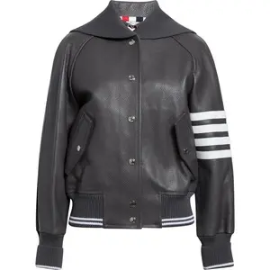 Thom Browne Oversized Raglan Sleeve Leather Blouson Jacket - Dark Grey
