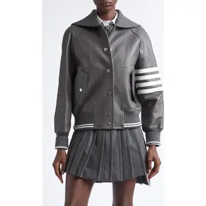 Thom Browne Oversized Raglan Sleeve Leather Blouson Jacket - Dark Grey