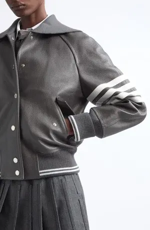 Thom Browne Oversized Raglan Sleeve Leather Blouson Jacket - Dark Grey