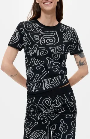 Desigual Jacquard Short Sleeve Knit Top - Black