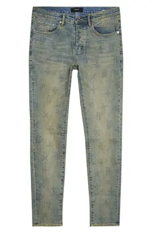 PURPLE BRAND Gothic Wire Monogram Low Rise Skinny Jeans