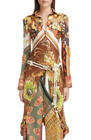 Chloé Caravan Print Silk Tunic Shirt - Multicolor Orange