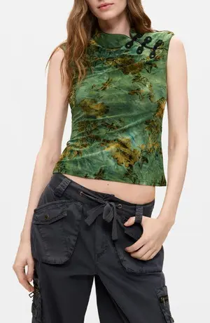 Desigual Mandarin Collar Sleeveless Top - Green