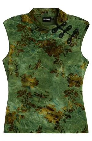 Desigual Mandarin Collar Sleeveless Top