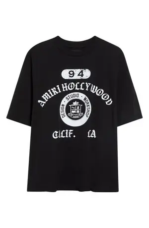 Amiri Collegiate Logo Boxy Fit Cotton Graphic T-shirt - Black