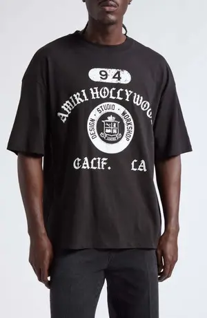 Amiri Collegiate Logo Boxy Fit Cotton Graphic T-shirt - Black
