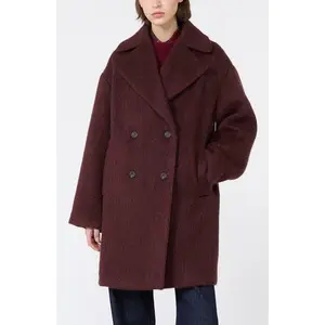 Max Mara Accento Wool Blend Double Breasted Coat - Bordeaux