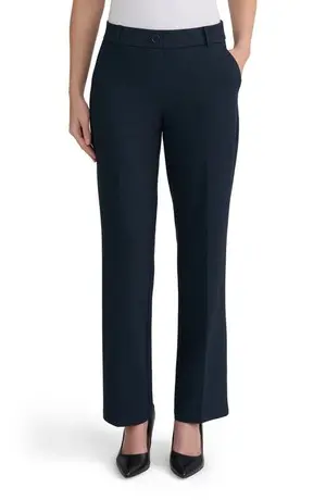 KASPER Faux Fly Straight Leg Trousers - Mid Blue