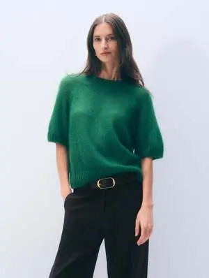 WHITE & WARREN Mohair Blend Tee Top In Size - Bright Emerald