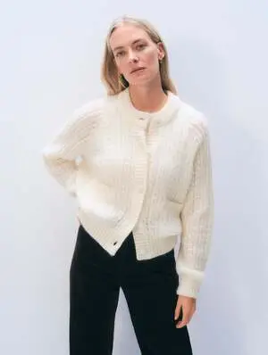 WHITE & WARREN Mohair Blend Cardigan Sweater - Ivory