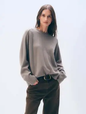 WHITE & WARREN Cashmere Saddle Sleeve Crewneck Top In Size - Soft Shale