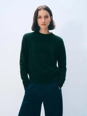 WHITE & WARREN Cashmere Crew Sweater In Size - Dark Emerald
