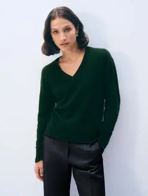 WHITE & WARREN Cashmere V Neck Sweater In Size - Dark Emerald