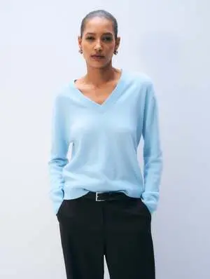 WHITE & WARREN Cashmere V Neck Sweater In Size - Blue