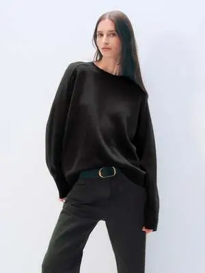 WHITE & WARREN Cashmere Saddle Sleeve Crewneck Top In Size - Black